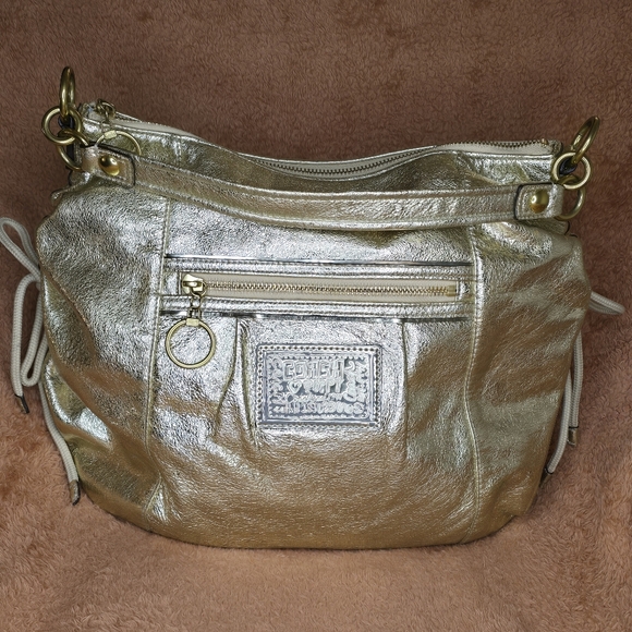 Coach | Bags | Coach Poppy Gold Metallic Hobo Shoulder Purse | Poshmark